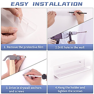 Laurensory Vinyl Record Shelf Wall Mount, 6 Pack Clear Acrylic Album Record Holder Display, Kids Bookshelf, Floating Wall Shelves for Bathroom, Bedroom, Living Room, Kitchen, 7 inch