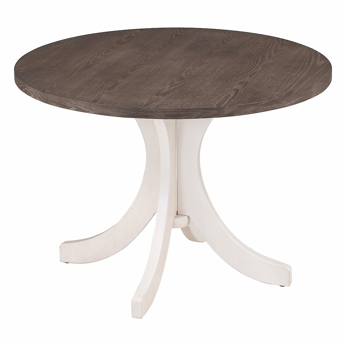 HZSSDTKJ 5-Piece Mid-Century Solid Wood Dining Table Set, 42" Wooden Round Dining Table with 4 Upholstered Chairs for Small Places, Family Kitchen Furniture for 4 People (Brown+Gray-02)