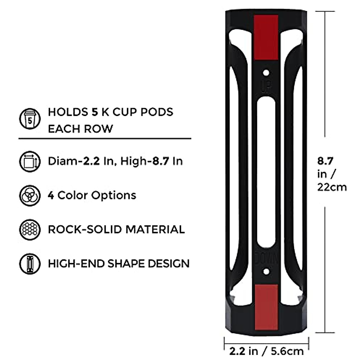 Kedofa K Cup Holder for Keurig- Coffee Pods Holder Side & Wall Mount Hanging- K-cups Pods Organizer, K-pod Storage Stands Rack- Save kitchen Space- Black (2 Rows/for 10 K Cups)