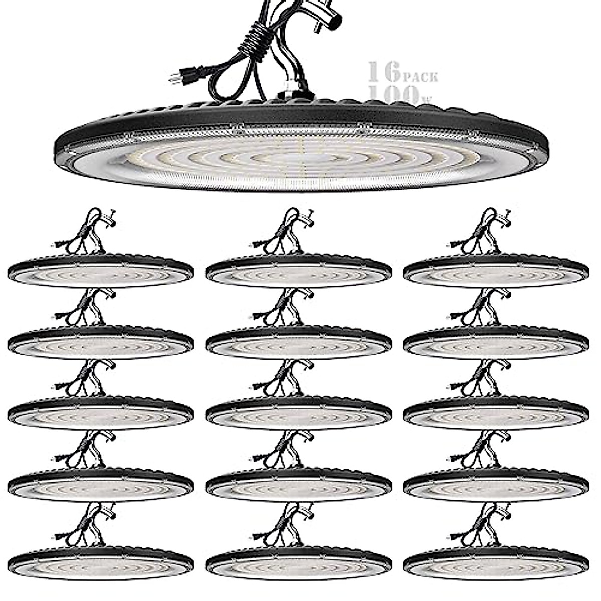 Lightdot 100W LED High Bay Light, 5000K 14000LM (Eqv. to 400W HPS/MH) LED High Bay Lights, ETL Listed UFO Lights with Plug UFO High Bay Shop Light Energy Saving Upto 760KW*16/Y(5Hrs/Day)-16Pack