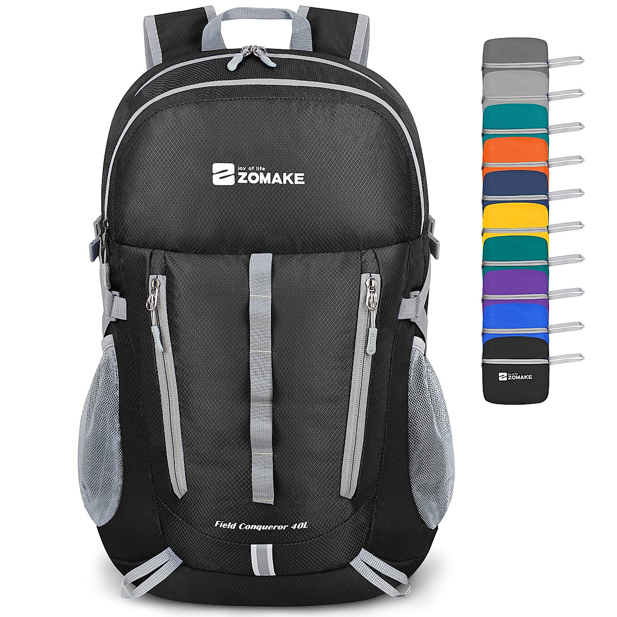 ZOMAKE Packable Hiking Backpack:40L Lightweight Backpacks - Foldable Light Weight Back Pack Water Resistant Small Packable Day Pack for Travel Camping Outdoor (Black)
