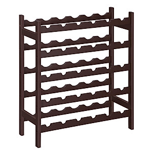 SONGMICS 30-Bottle Wine Rack, 5-Tier Freestanding Floor Bamboo Wine Holder, Display Stand Shelves, Wave Bars, Walnut Color UKWR025D01