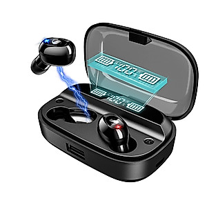Wireless Earbuds Bluetooth 5.0 with 3000mAh Charging Case LED Battery Display 120H Playtime IPX7 Waterproof TWS Stereo Headphones in Ear Built in Mic Headset Deep Bass Hi-Fi Sound for Sport Black