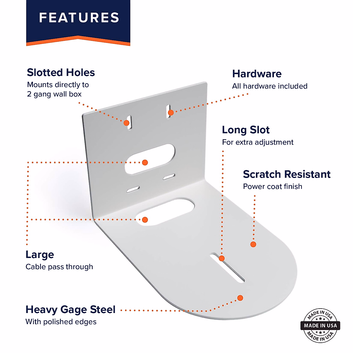 AV Brackets | PTZ Camera Universal Mounting Bracket Compatible with | HuddleCam | PTZOptics | Small Universal | White | HCM-1