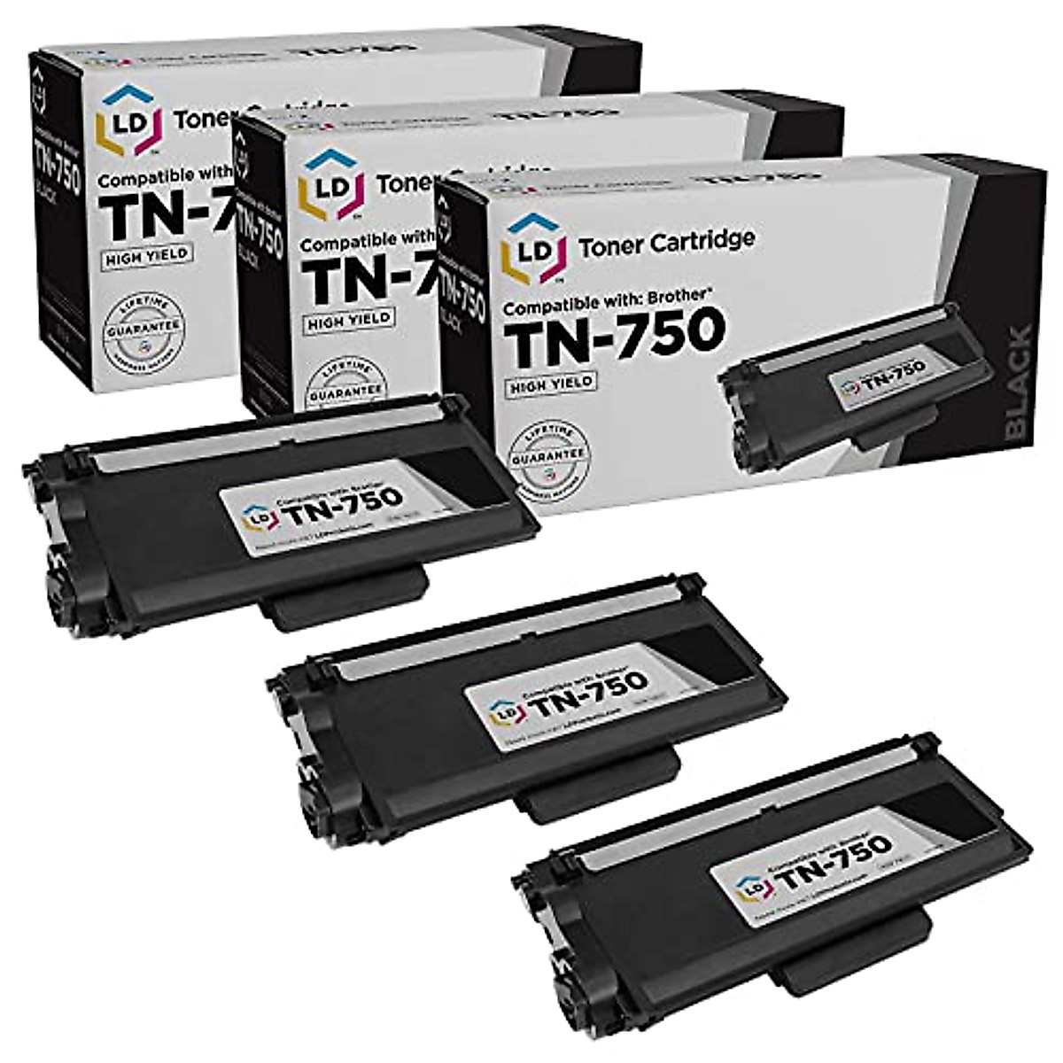 LD Compatible Toner Cartridge Replacement for Brother TN750 High Yield (Black, 3-Pack)