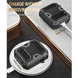 Koaichi Compatible with AirPods Case, Full-Body Rugged Hard Shell Protective Case Cover with Keychain Designed for AirPods 1st & 2nd, Black