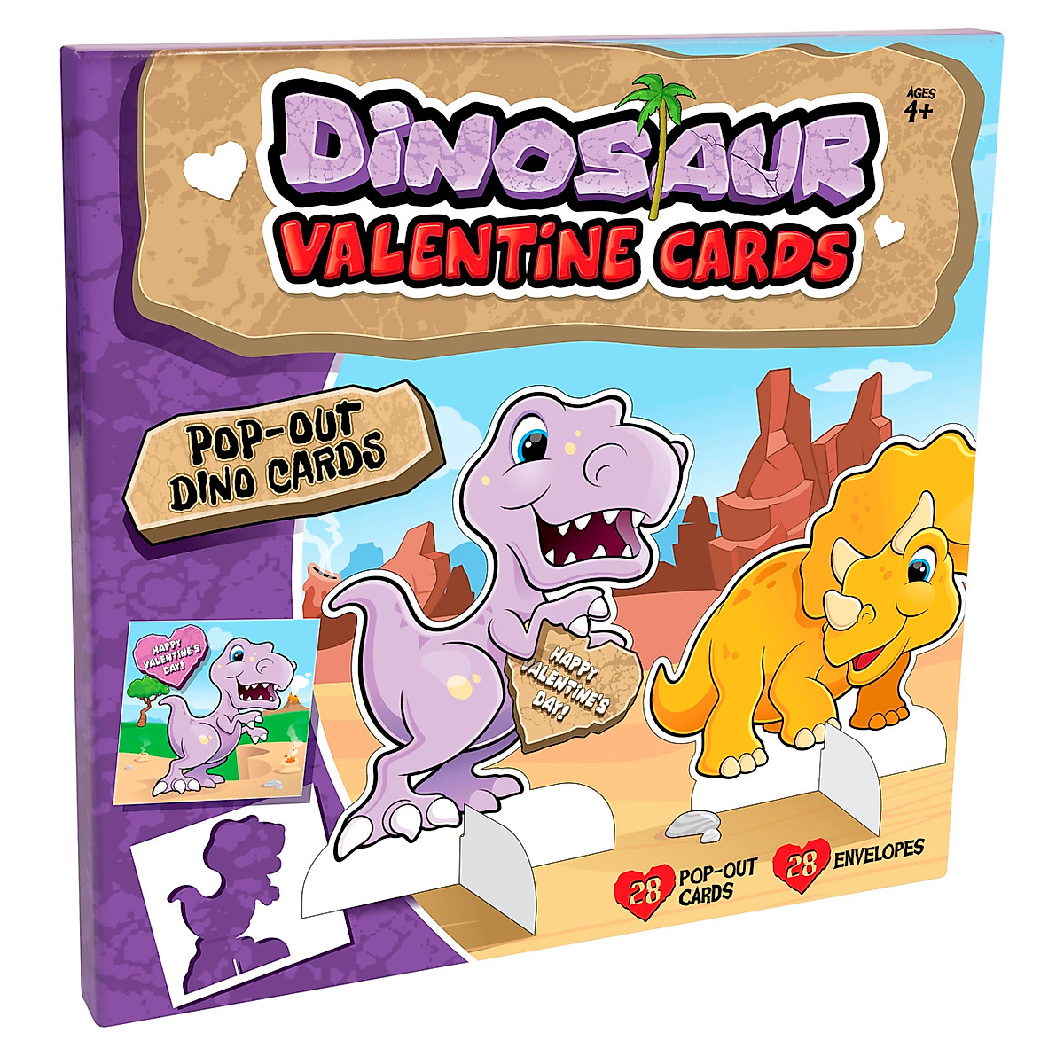 28-Pack Pop Out Dinosaur Valentines Day Cards with Envelopes & Sticker I Valentines Day Cards for Kids School I Valentines Day Gifts for Kids Party Favor I Exchange Valentines Cards for Kids Classroom