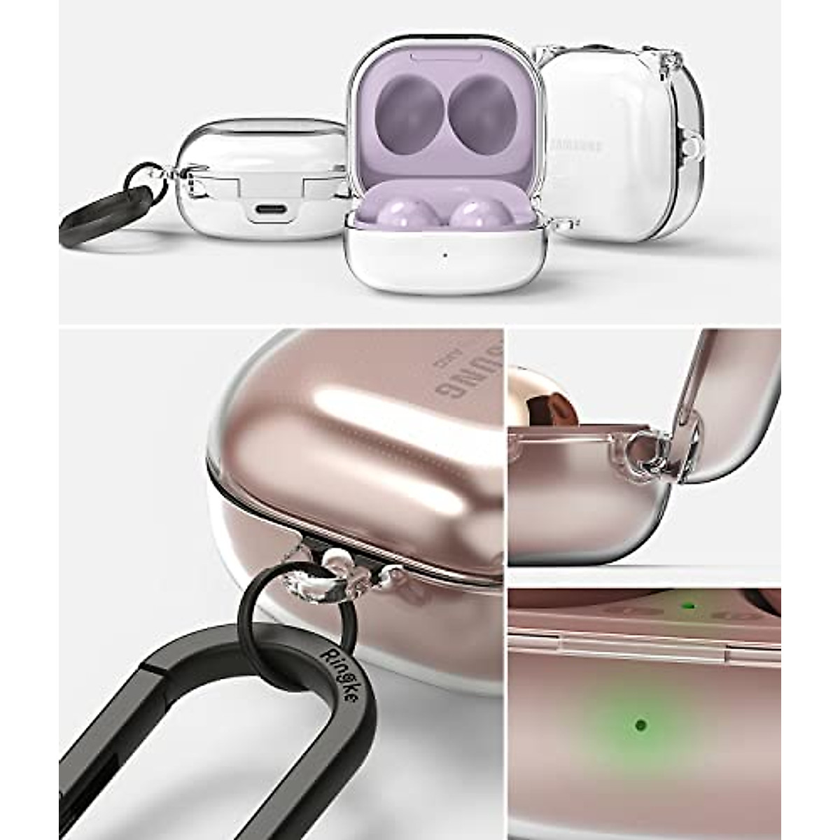 Ringke Hinge [Anti-Yellowing Material] Compatible with Samsung Galaxy Buds 2 Pro Case, Galaxy Buds 2, Galaxy Buds Pro, and Galaxy Buds Live, Sturdy Solid Transparent Cover for Galaxy Buds2 Pro - Clear