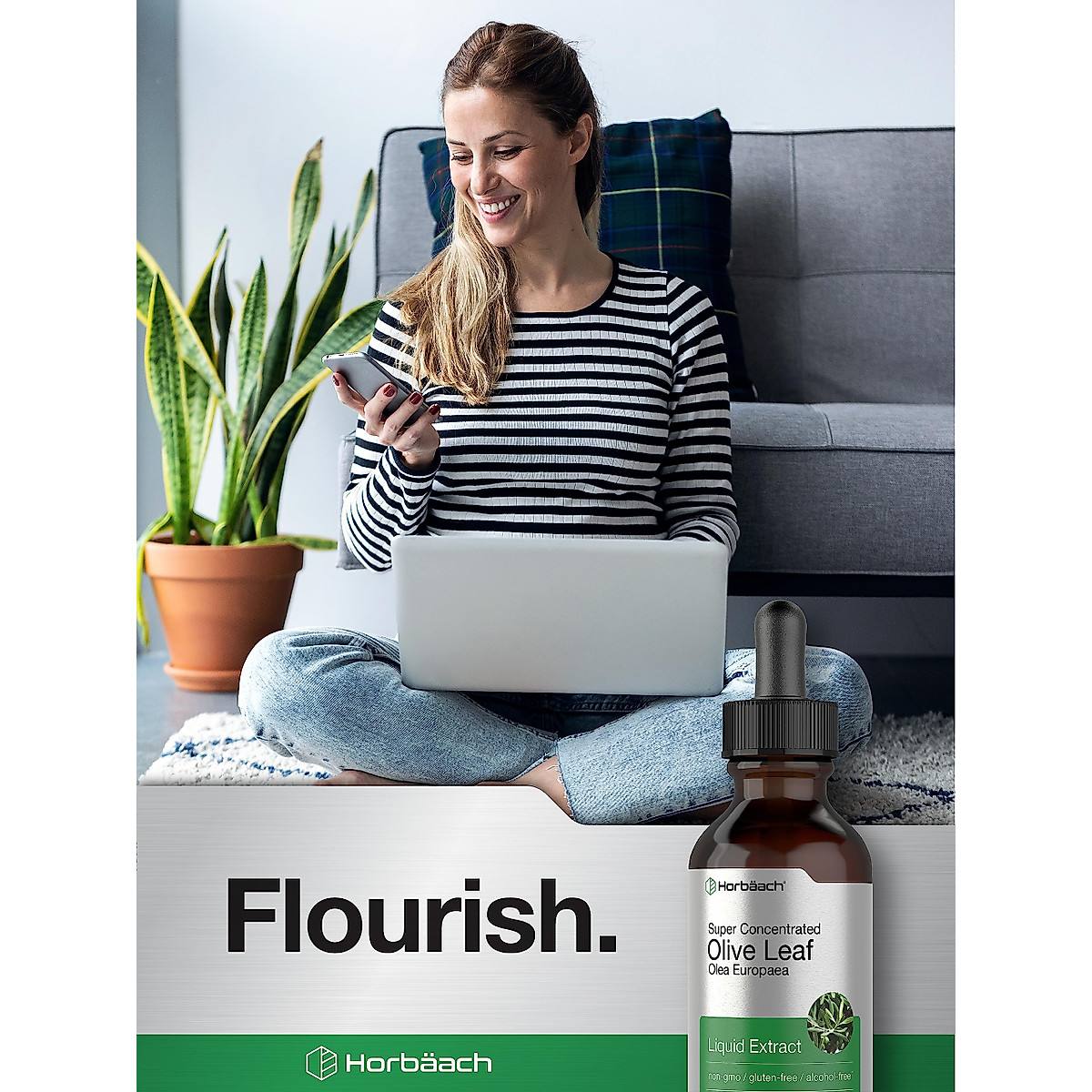 Horbäach Olive Leaf Extract Liquid | 2 fl oz | Vegetarian Drops | Alcohol Free, Non-GMO, Gluten Free Supplement