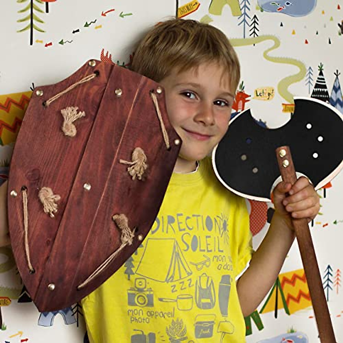 LOVARE Home Decor Wooden Shield - Viking Shield Wooden - Wood Shields and Axe Wooden - Wooden Viking Wood Sword and Shield - Wooden Shields for Boys - Wooden and Shield Set - Shield Unfinished Wood