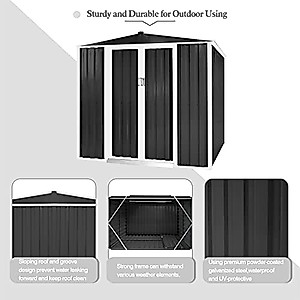 Skiway 4' x 6' Outdoor Garden Storage Shed with Sliding Door, Perfect to Store Patio Furniture, Garden Tools, Bike Accessories, Beach Chairs, Weather Resistance, Dark Grey