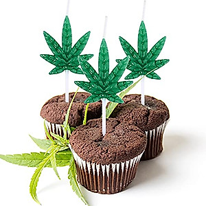 Lothee 5 Pieces Leaf Shape Candles Weed Leaf Cupcake Candles Pot Leaf Tealight Candles for Birthday Anniversary Celebrations Party Supplies