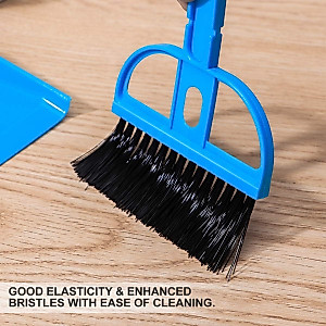 Small Broom and Dustpan Set Portable Plastic Brush Set Broom with Handle, Nesting Tiny Cleaning Broom, Mini Hand Broom and Dustpan Set for Table, Desk, Keyboard, Cars and Pet Nest(Blue)