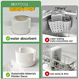 BekPooQ Ultra Absorbent Stone Sponge Holder for Kitchen Sink, 1 Slot Diatomite Kitchen Sink Sponge Holder, Quick Dry Kitchen Sponge Holder for Sink, Diatomaceous Earth Dish Sponge Holder, Small, White