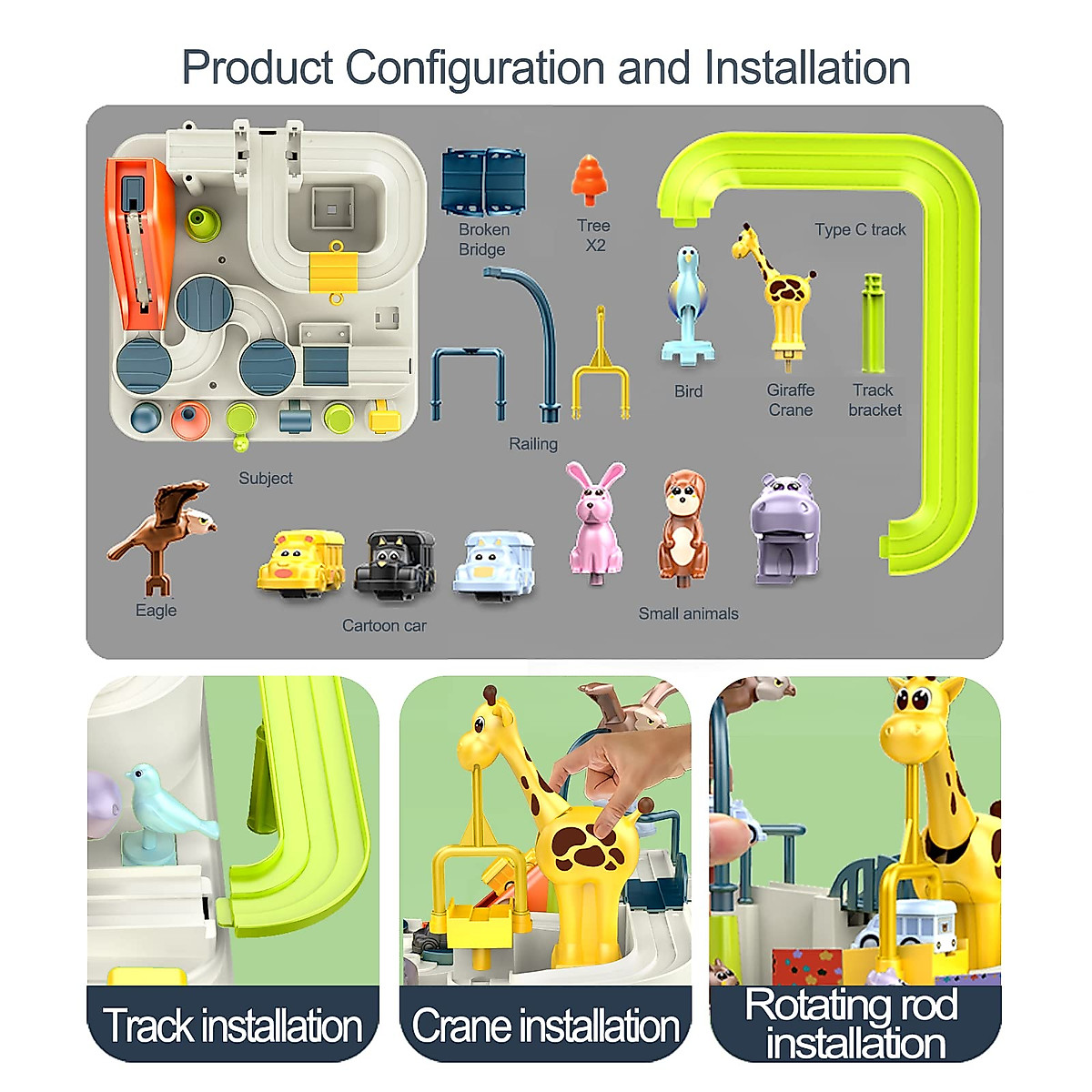 Ferthor Fun Car Rescue Adventure Toys Kids Car Toys for Boys Race Tracks for Toddler Zoo Ramp Vehicle Race Car Game Educational Kids Toys for 3 4 5 6 Year Old Boys（3 Mini Cars）