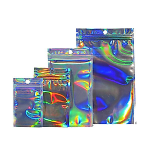 100PCS Clear Airtight Mylar Zip Lock Bags with Hang Hole Resealable Smell Proof Pouch Rainbow Aluminum Foil Packaging Bags Food Storage (10.5x15 (4.1x5.9 inch))