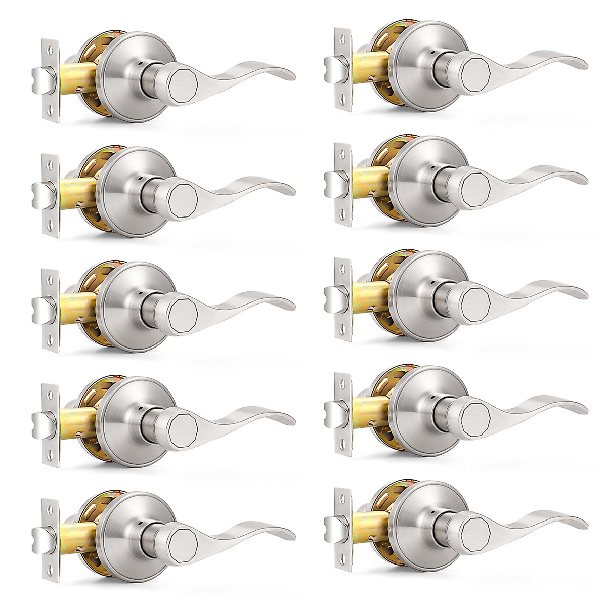 Probrico Wave Style Passage Door Levers Hall Closet Handles Keyless Interior Door Leversets in Satin Nickel, 10Pack