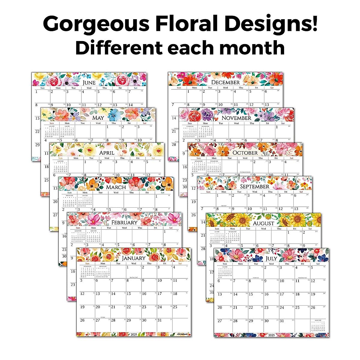 CRANBURY Small Wall Calendar 2023 - (Floral) Use 8.5x11 Calendar 2023 as Desk Calendar or Hanging Calendar 8.5 x 11, Gorgeous Flower Designs, Includes Stickers