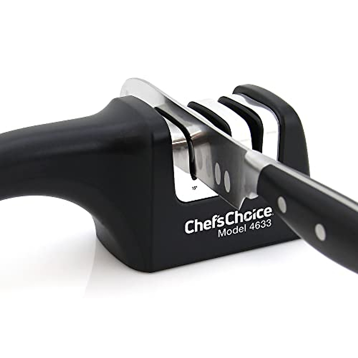 Chef'sChoice AngleSelect Diamond Hone Professional Manual Knife Sharpener for Straight and Serrated Knives with Precise Angle Control Compact Footprint, 3-Stage, black
