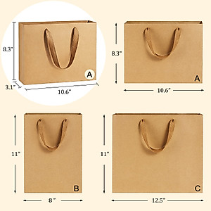 BagDream Gift Paper Bags 10.6x3.1x8.3 Gift Bags 50Pcs Heavy Duty Kraft Brown Paper Bags with Handles Soft Cloth, Party Favor Bags Shopping Bags Retail Merchandise Bags Wedding Party Gift Bags