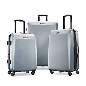 American Tourister Moonlight Hardside Expandable Luggage with Spinner Wheels, Silver, Checked-Large 28-Inch