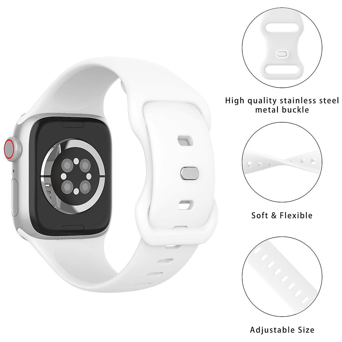ADCNLG Sport Bands Compatible with Apple Watch Band 40mm,41mm 38mm 42mm 44mm 45mm 49mm Women Men,Soft Silicone Strap for iWatch Series Ultra 9 8 7 6 5 4 3 2 1 SE White