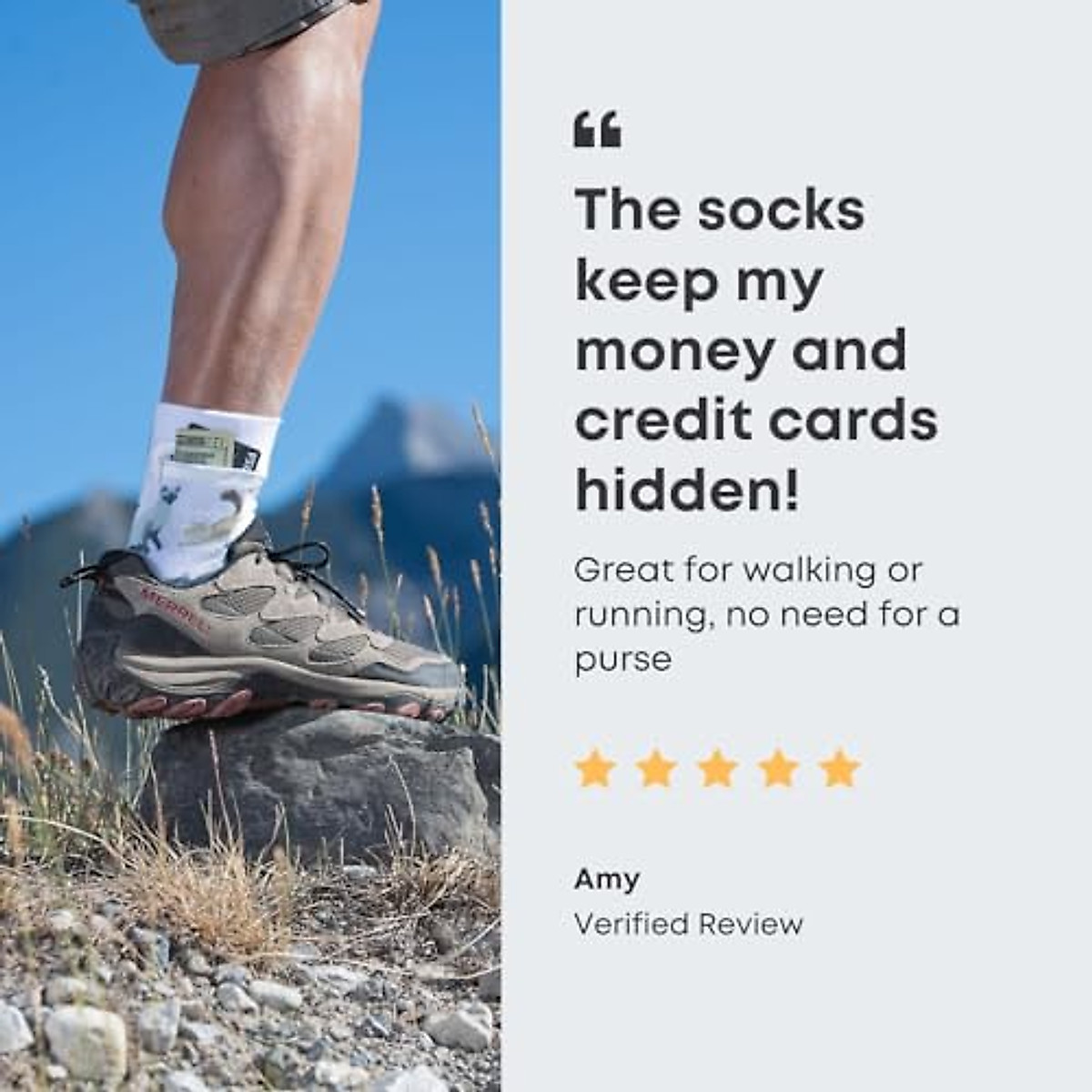 Flippysox Premium Socks with Patented Zipper Wallet - Comfortable Cotton Polyester Blend, Ethically Sourced, Ideal for Active People, Travelers, Concertgoers, Runners, Hikers, Bikers - Black Socks