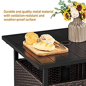 Yaheetech PE Wicker Side Table End Table Outdoor Patio Umbrella Stand All Weather Bistro Table, with 1.5" Umbrella Hole, for Garden, Pool, Deck