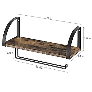 Paper Towel Holder with Floating Shelf Wall Mounted Paper Rack with Wood Shelf Roll Holder Toilet Paper Storage Stand for Bathroom Washroom Kitchen