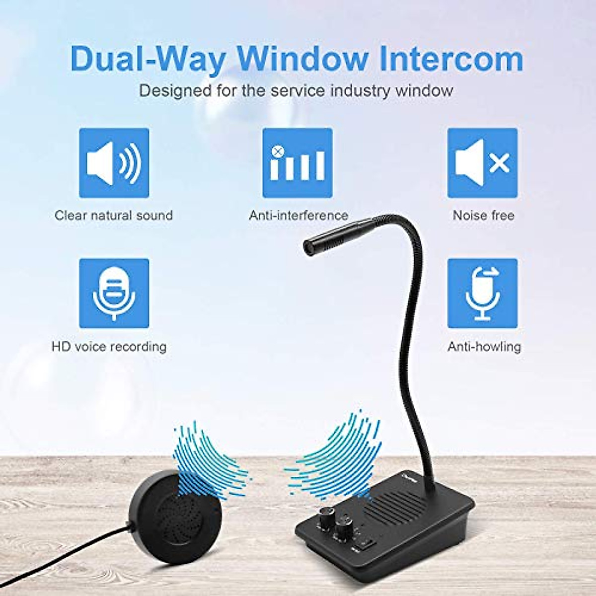 Window Speaker Intercom System Dual Way Anti-Interference Intercommunication Microphone Talk Through Glass,Voice Intercom System for Bunsiness,Bank Counter,Store,Restaurant,Office,Station,School
