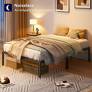 FEMOND Twin Bed Frame, 14 Inch Metal Bed Frame Platform with Storage, Noise Free, Heavy Duty Steel, No Box Spring Needed, Anti-Slip, Easy Assembly (Max Load: 1000lb)