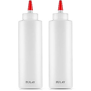Zulay 2 Pack Condiment Squeeze Bottle - 17oz Plastic Squeeze Bottles With Caps - Sauce Bottle With Wide Mouth & Small Pointed Nozzle for Ketchup, Mustard, Olive Oil, Glue, and More