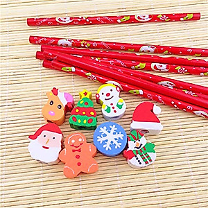 TOYANDONA 24pcs Christmas Pencils with Erasers, Cartoon Christmas Pencils with Eraser Toppers Christmas Gift Party Favors for Children