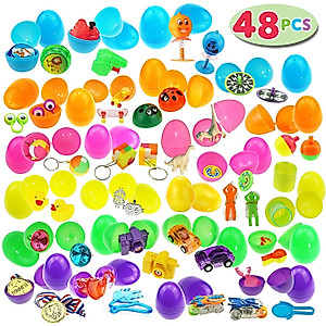 JOYIN 48Pcs Easter Eggs with Toys Inside, Prefilled Easter Eggs with Popular Assorted Toys for Kids Boys Girls, Easter Party Favors Easter Eggs Hunt, Basket Stuffers Filler, Classroom Exchange