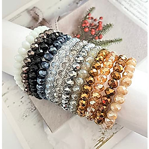 WAINIS 24PCS Bohemian Multi-Layer Crystal Beaded Stacking Bracelet For Women Versatile Stretch Strand Statement Wrap Stackable Shiny Crystal Bead Bracelets Pack
