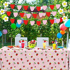 GREHUMOR 3 Pack Strawberry Tablecloth Strawberry Birthday Decorations Plastic Strawberry Theme Party Table Cover for Girls Sweet One Birthday Berry Sweet Baby Shower Party Supplies