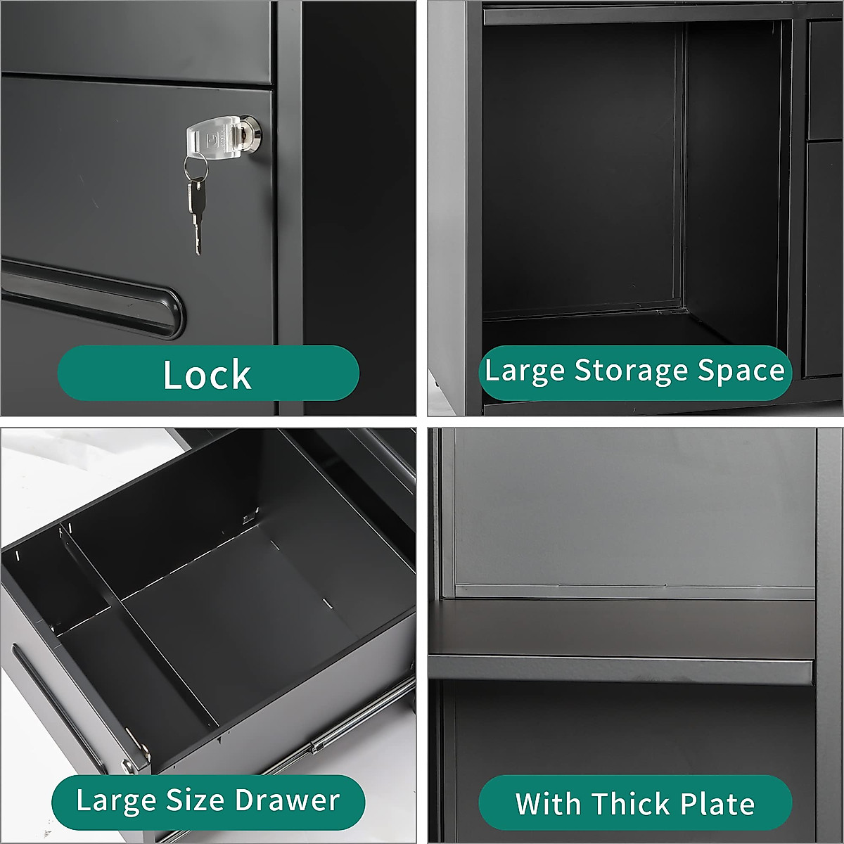 YITAHOME 2-Drawer Filing Cabinet, Office Metal Stainless Steel Mobile Lateral Filing Cabinet On Wheels, Printer Stand with Open Storage Shelves for Home Office