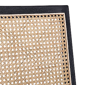 VESCASA Upholstered Dining Chairs with Square Rattan Back, Armless Padded Linen Cushion Dining Chairs with Wood Legs for Dining Room, Kitchen, Set of 2, Black Frame