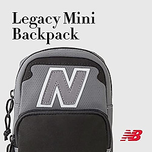 New Balance Mini Backpack, Legacy Micro Travel Bag For Men and Women, Black and Grey, One Size