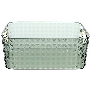 LIOOBO Plastic Storage Bin Tote: Clear Organizer Baskets Organizing Container Fridge Storage Bin Stackable Sundries Decorative Shelf Basket for Office Entryway Closet Cabinet Green