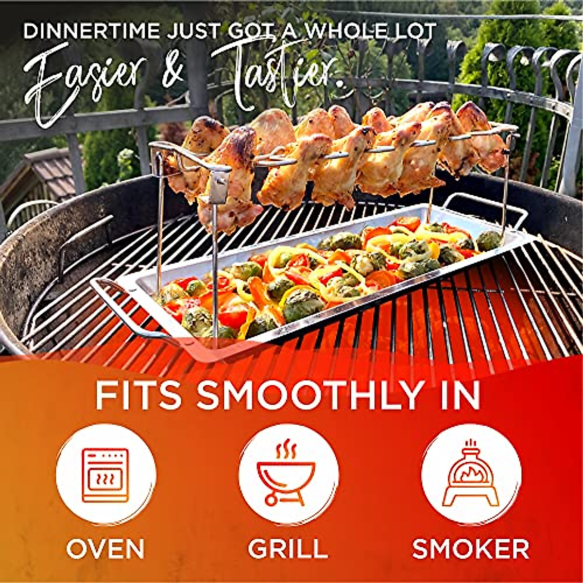 Grill Champ Chicken Leg Rack for Grill, BBQ & Smoker – Stainless Steel Chicken Wing Rack Grill Rack – 14-Slot Chicken Rack for Drumsticks, Wings, Thighs – Chicken Racks for Grilling & Barbecuing