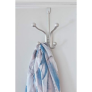 iDesign Axis Metal Over the Door Quad Hook Hanger for Coats, Jackets, Hats, Robes, Towels, Ideal for Bathroom, Bedroom, Mudroom, Satin Silver