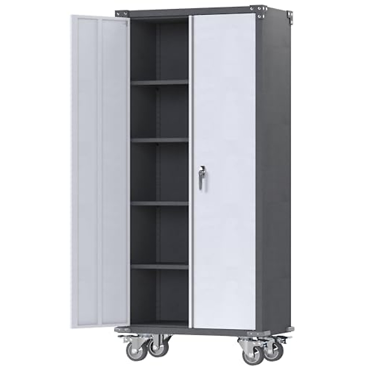 Reemoon Metal Storage Cabinet with Wheels, 71" Tall Garage Storage Cabinet with 5 Tier Shelves and Locking Doors, Rolling Tool Cabinet for Garage Home Office Utility Room