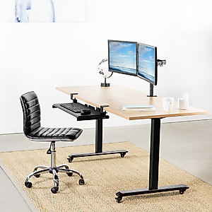 VIVO Dual 13 to 27 inch LCD Monitor Mount and Under Desk C-clamp 27 x 11 Keyboard Tray Kit, Heavy Duty, Fully Adjustable Stand and Slide-Out Platform (Bundle)