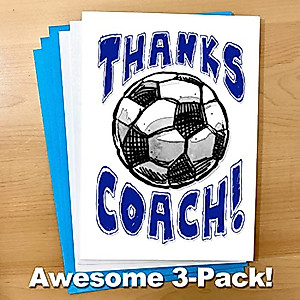 Play Strong 3-Pack Thanks Soccer Coach You're Awesome 3-Pack (5x7) Greeting Thank You Cards Set Amazing for Futbol Soccer Players, Teams, Coaches, Family and Fans - Your Coaches Will Love 'Em!
