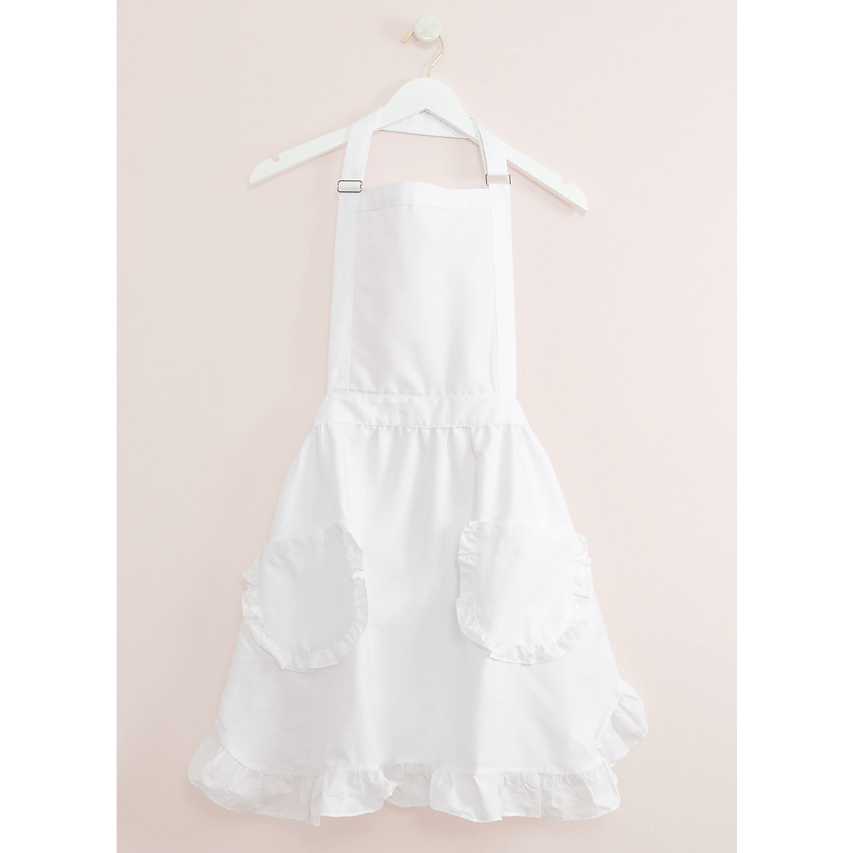 ModParty Apron for Women Ruffle Trim with Pockets Adjustable Straps Retro Kitchen Apron for Baking & Cooking (White)