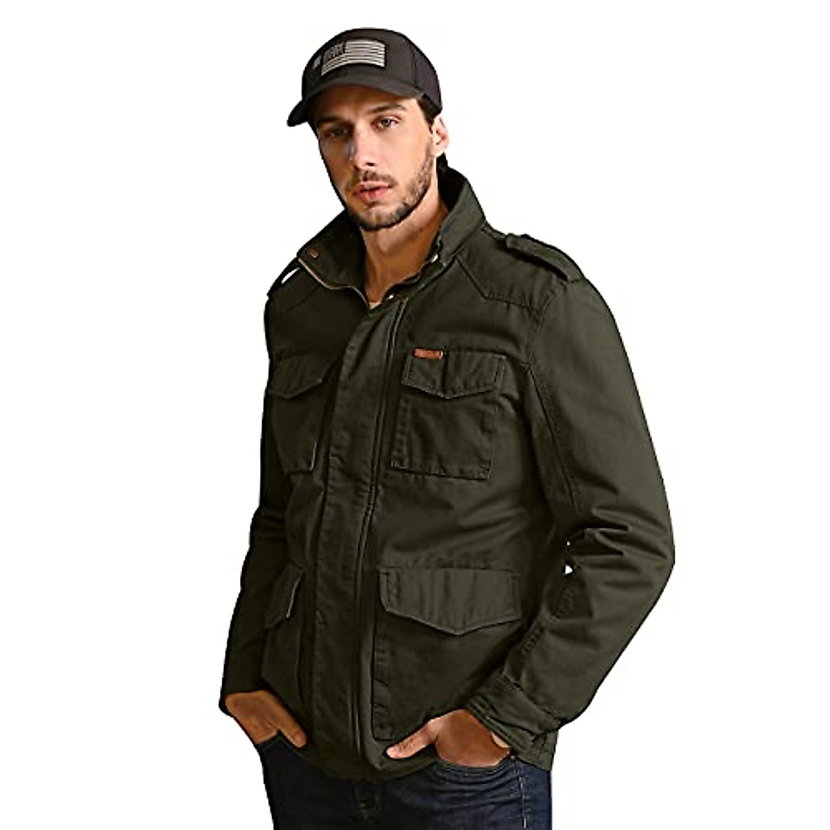 WenVen Men's Spring Cotton Field Jacket Tactical Windbreaker (Army Green, 3XL)