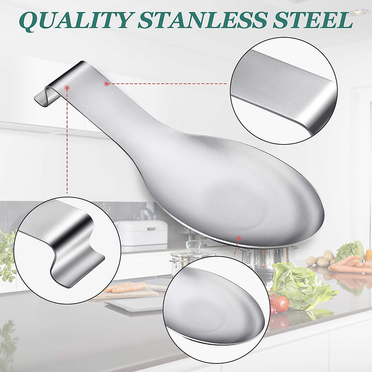 Supkiir Spoon Rest, 4 Pack Spoon Spatula Rest Stainless Steel for Kitchen Restaurant Home Use, Dishwasher Safe