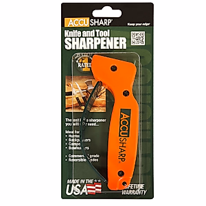 AccuSharp Knife Sharpener, Ergonomic Comfortable Handle, Compact & Easy to Use, Restore and Hone Straight & Serrated Knives, Blaze Orange