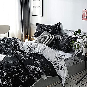 Black Marble Duvet Cover Queen Size Bedding Sets Black and White Marble Bedding Covers Soft Lightweight Microfiber Modern Men Women Teen Boy Gothic Ceramic Marble Bed Abstract 3pcs Bedding Set Full